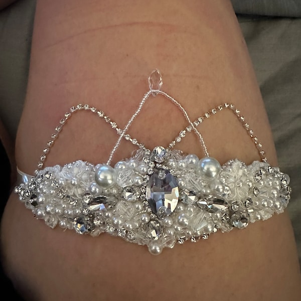 Fantasy off White Wedding Garter With Sparkling Dangles, Luxury ...