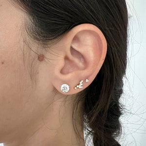 14k Gold Diamond Studs / 3 Prong Mini Diamond Studs / 14k Tiny Diamond ...