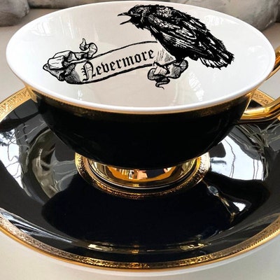 Gorgeous Black and Gold Tea Set, Bat, Cat, Crow and Moth Design ...