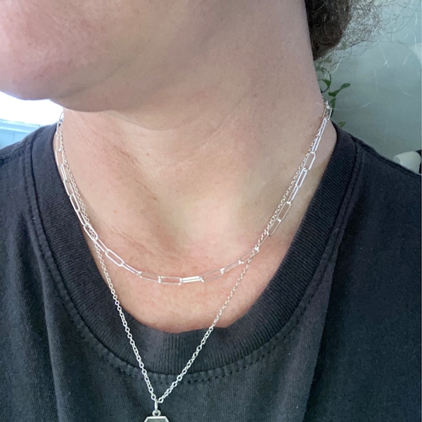 Paperclip Chain Necklace, 925 Sterling Silver Paper Clip Chain Necklace ...