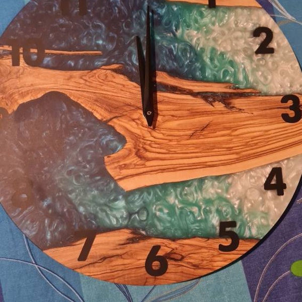 Custom Resin & Olive Wood Wall Clock: Live Edge Rustic Home Decor - Etsy