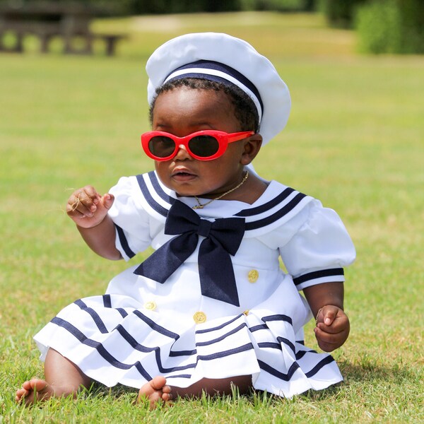 Girls White Sailor Dress Outfit With Matching Hat and Bow - Etsy