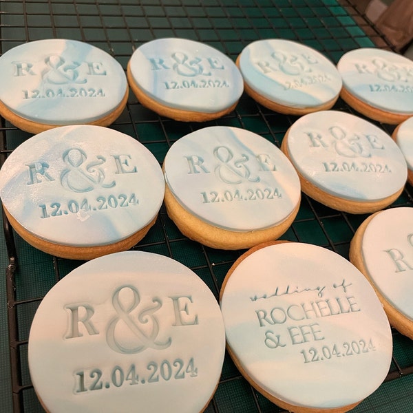 Wedding of CUSTOM Names and Date Cookie Biscuit Stamp Fondant Cake ...