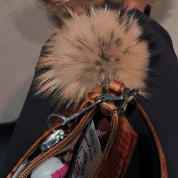Multicolor Mink Bag Charm Keychain Keyring Pompom With Chain and Real ...