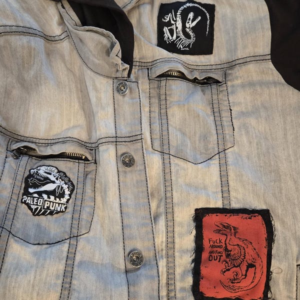 Dilophosaurus Paleo Punk Jacket Patches, Natural History Paleoart ...
