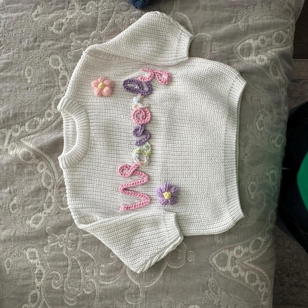 Personalized Hand Embroidered Name Baby Sweater, Monogrammed Kids ...