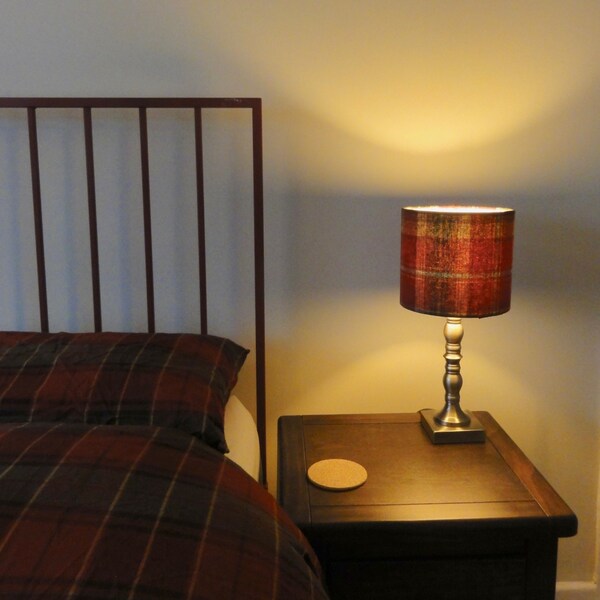Balmoral Claret Moss Tweed Lampshade, Handmade Fabric Lamp Shade, Drum ...