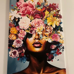 Framed White Roses Head Woman Canvas Print, Woman With Flower Head ...