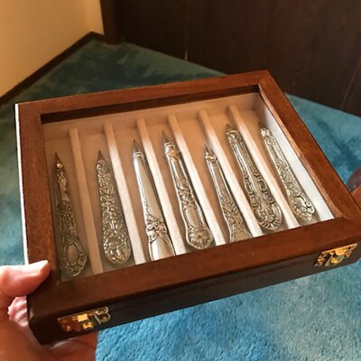 Pen Holder Box, Wood and Velvet Case Display for 9 Fountain Pens ...