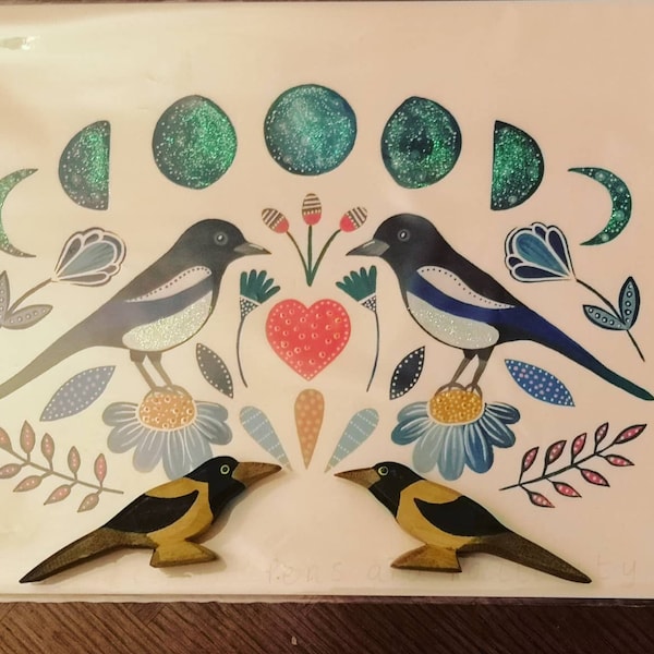 Two Magpies Art Print two for Joy Painting Magpie Poster Magic ...