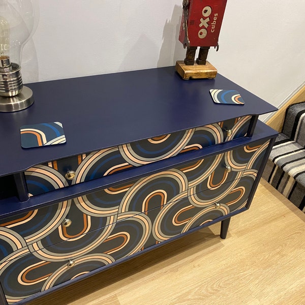 Sold-upcycled Vintage Retro Midcentury Lebus 5 Drawer Chest With Black ...