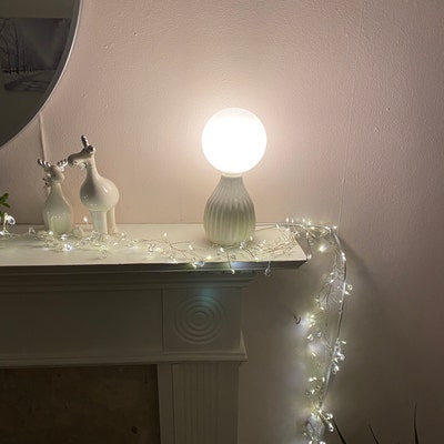 Blue Adeera Dimmable Small Round Table Lamp With a Glass Light Shade ...