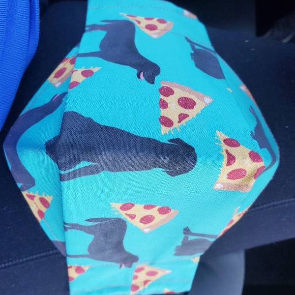 Black Lab & Pizza Fabric- Black Lab Pizza Fabric Turquoise by ...