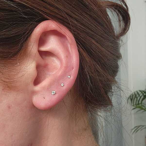 Titanium Cz Threadless Push Pin Labret, Flat Back Earrings, Cartilage ...