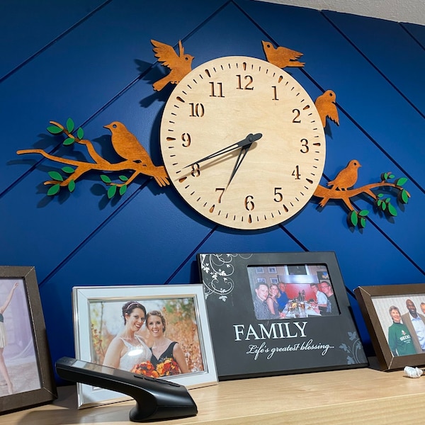 Birds Family Wall Clock, Nature Wall Clock, Animal Wall Clock, Wall ...