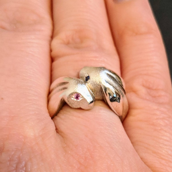 Bunny Love Ring, Sterling With Blue and Pink Sapphire Eyes - Etsy