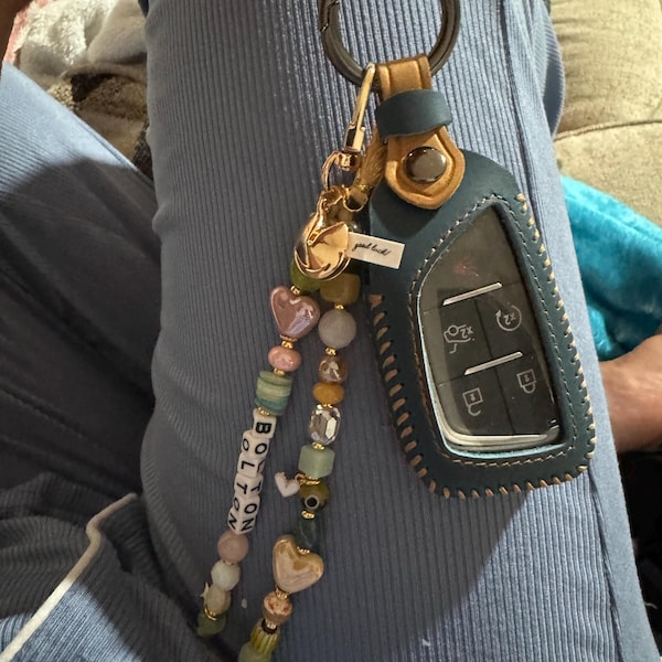 Handmade Beaded Neautral Keychain With Glass, Ceramic, Crystal and ...