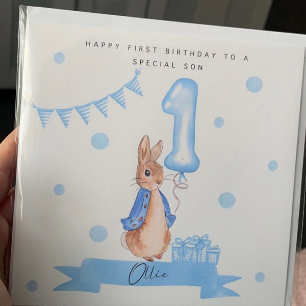 Personalised Peter Rabbit Birthday Card, Blue Peter Rabbit ...