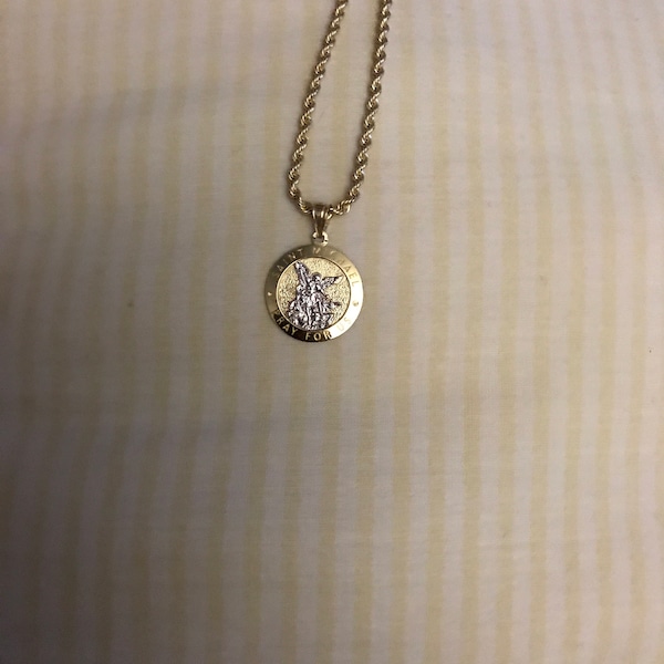 10k Solid Gold Saint Michael Medallion Necklace: Two-tone Protection ...