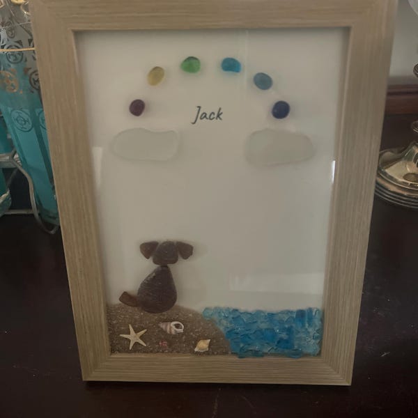 Sea Glass Dog or Cat at the Rainbow Bridge, Sea Glass Art, Handmade ...