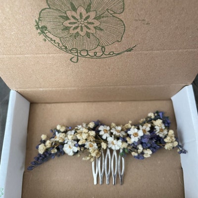 Natural Lavender Hair Comb Violet and White Floral Comb Magaela Wedding ...