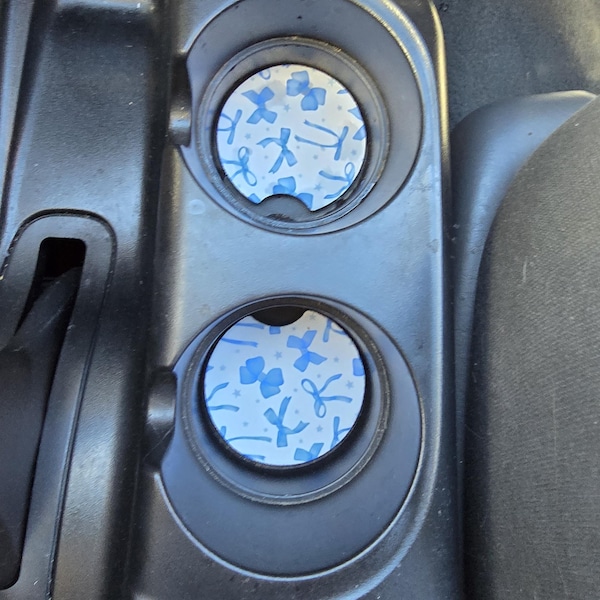 Car Coaster, Neoprene, Blue Coquette Bows and Stars, Set of 2 Car ...
