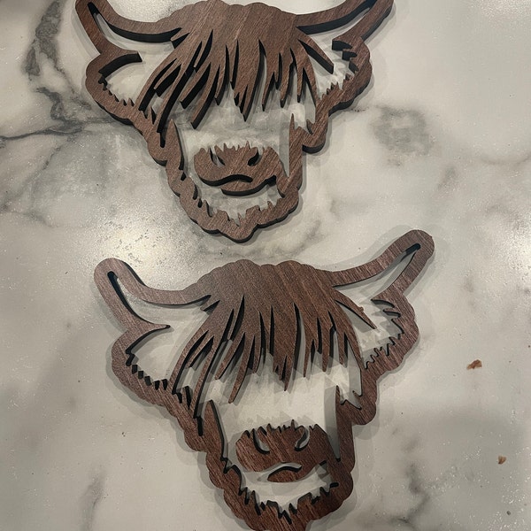 X1 Individual Highland Cow Coaster - Wooden Highland Coo Coaster ...