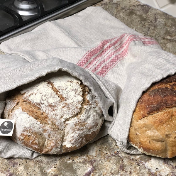 Rustic Linen Bread Bag, Grain Sack Style Striped Linen Bread Loaf Bag ...