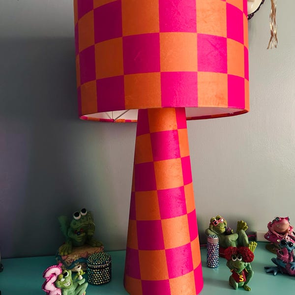 Velvet Checkerboard Portable Lamps in Pink & Orange Tutti Frutti. 3 ...