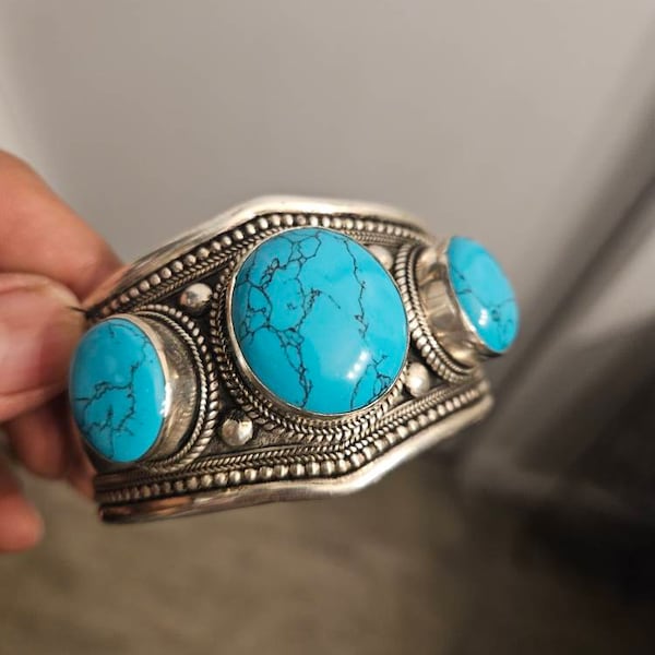 Turquoise Cuff Bracelet| Natural Turquoise Gemstone Bracelet| Boho Cuff ...