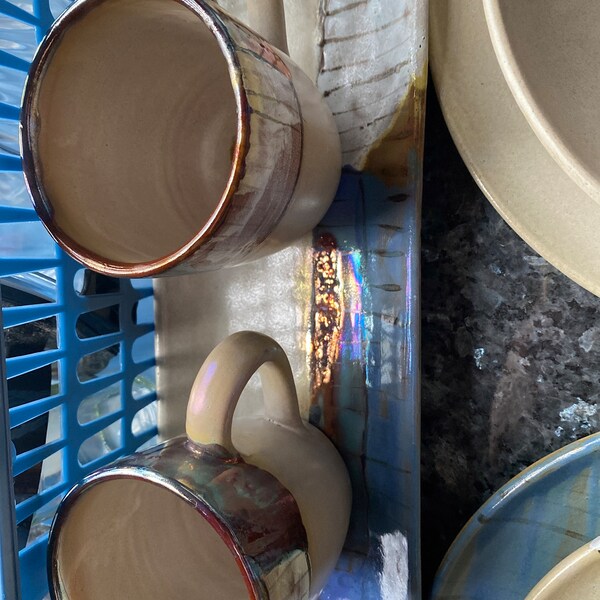 Black Dinner Set With Shades of Blue, and Gold Metallic Luster Stripe 3 ...