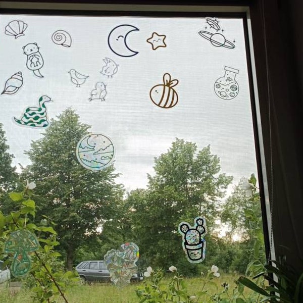 Dave the Dino Suncatcher // Window Decal, Suncatcher Sticker, Rainbow ...