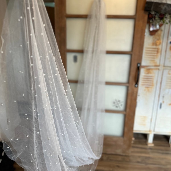 Wedding Pearl Veil Bridal Fingertip Veil With Pearls Cathedral Chapel ...