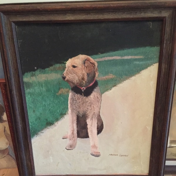 Antique Folk Art Painting of Five Puppies, Original Oil on Artist Board ...