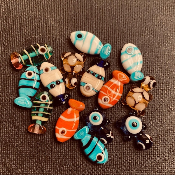 12x23mm Hand Made Murano Glass Fish Beads, Murano Fish Charm, Murano ...