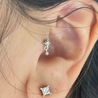 14K Solid Gold Internally Threaded Flatback Earring Cluster - Etsy