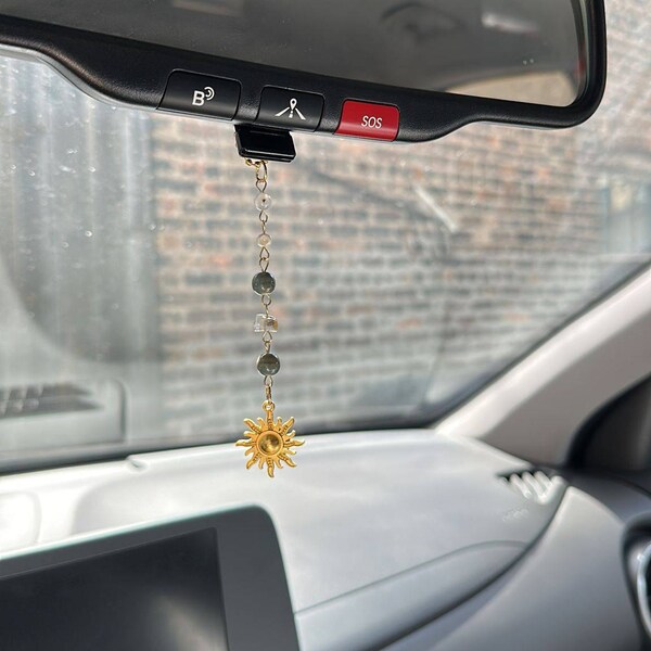 Breezy Sunshine Car Charm Blue and Gold Rearview Mirror Decor Cute Boho ...