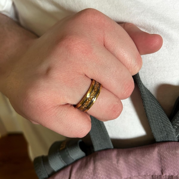 Crushed Ruby Couples Ring Set, His and Her Hammered Black Tungsten Ring, Mens Wedding Band ...