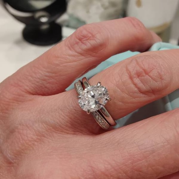 Moissanite Engagement Ring Set. Sterling Silver 925 Bridal Set With 2CT Oval Cut Moissanite or ...