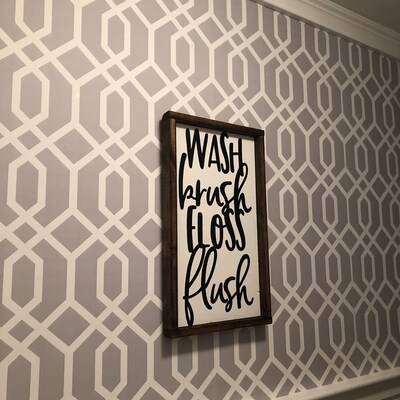 Wash Brush Floss Flush Sign Bathroom Wood Sign Bathroom Wall - Etsy