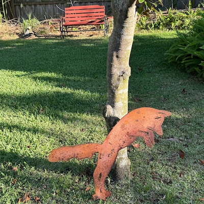 Rustic Metal Fox Garden Sculpture Weathered Fox Outdoor Decor Rusty ...