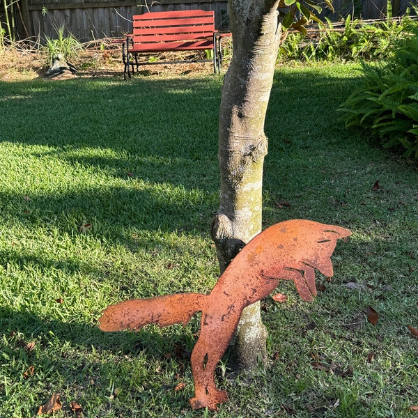 Rustic Metal Fox Garden Sculpture | Weathered Fox Outdoor Decor | Rusty ...