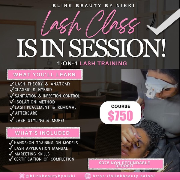 Lash Class Flyer, 1 on 1 Lash Class Flyer, Lash Tech Course, Canva ...