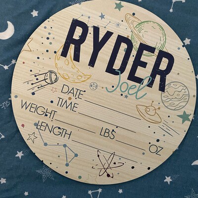 Baby Birth Stat Sign Personalized Birth Announcement Sign Space Theme ...