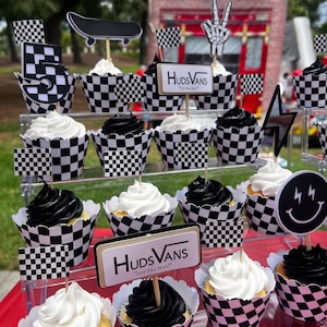 Smiley Face Cupcake Toppers Checkered Cake Picks Rad Party Decorations ...