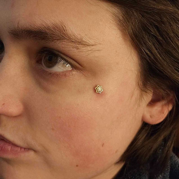 14K Solid Gold CZ Dermal Tops/internally Threaded Dermal Anchor Tops ...