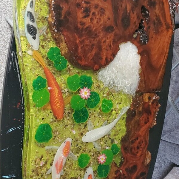 Koi Fish Resin Epoxy Coffee Table | Rectangle Resin Epoxy Coffee Table ...