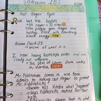 Dungeons and Dragons Session Notes Sticker Sheets Text and Icon Session ...