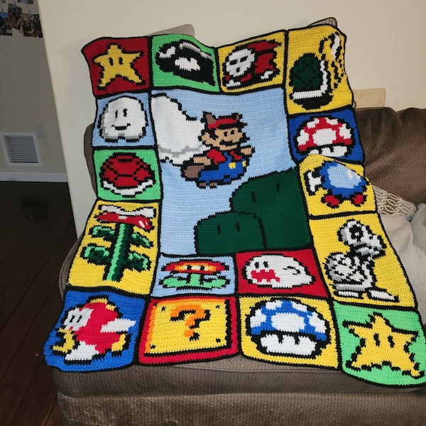 CROCHET PATTERN! 8 Bit Mario Blanket - Etsy