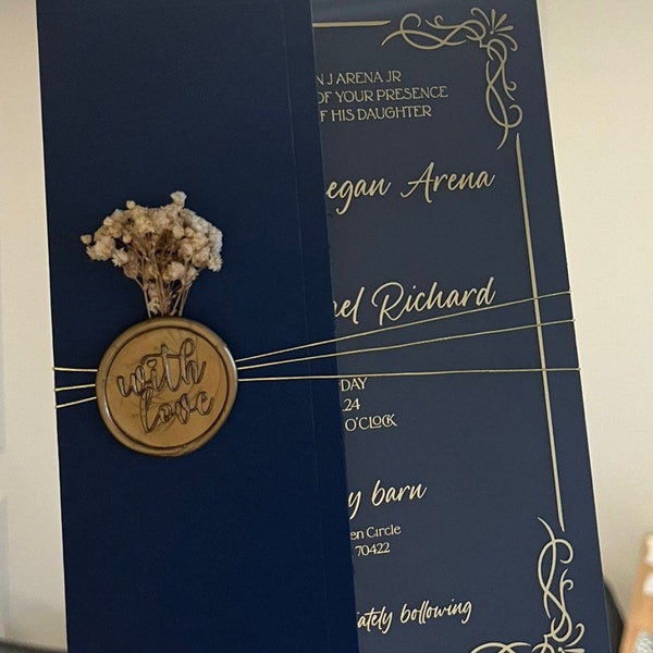 Blue Foil Acrylic Wedding Invitation: Floral Embellishments - Etsy